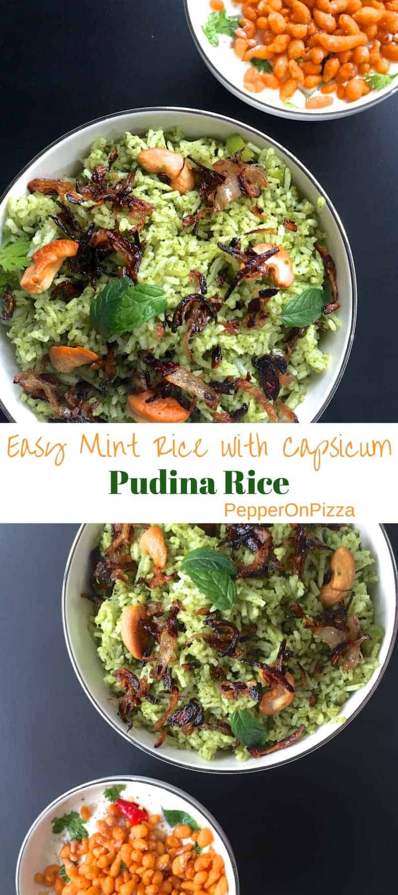 Easy Pudina Rice / Capsicum Mint Rice - PepperOnPizza